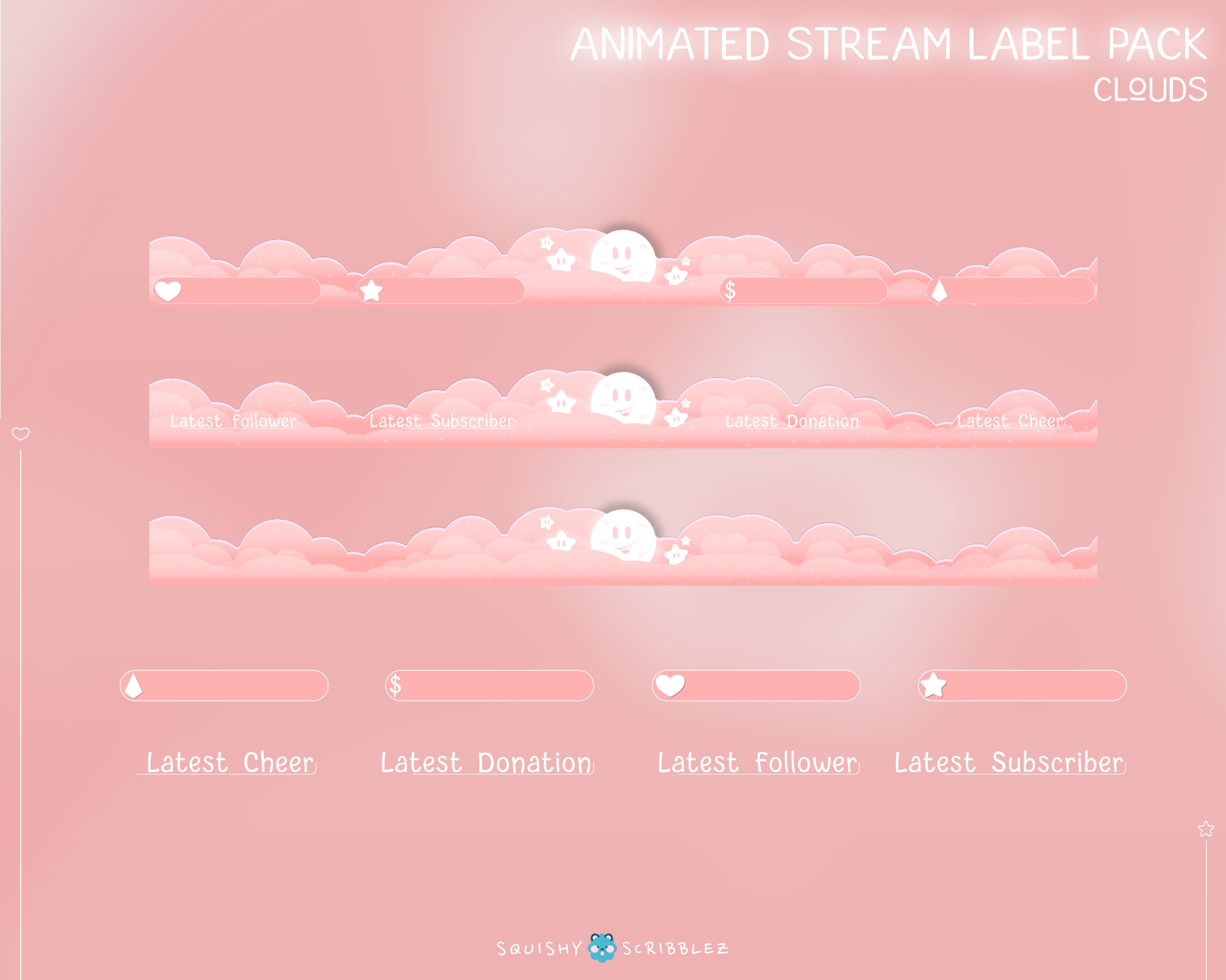 Cloud Animated Stream Overlay Label Pack Ready to Use Twitch Recent ...