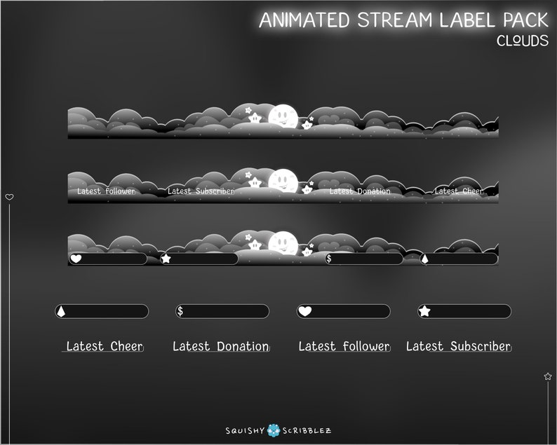 Cloud Animated Stream Overlay Label Pack Ready to Use Twitch Recent ...