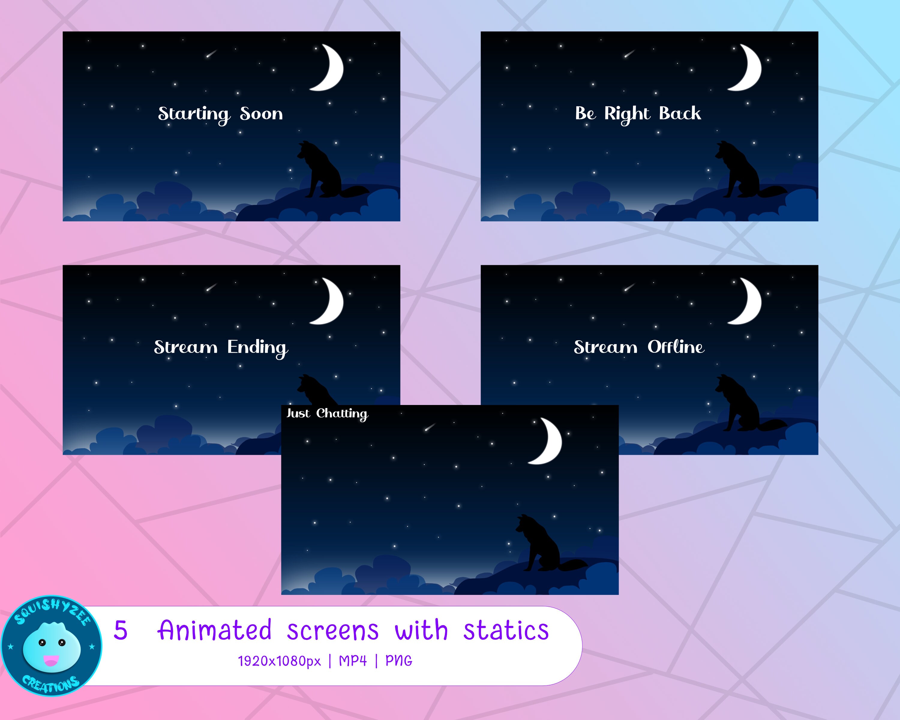 Simple Animated Wolf stream package Night Sky Stream | Etsy