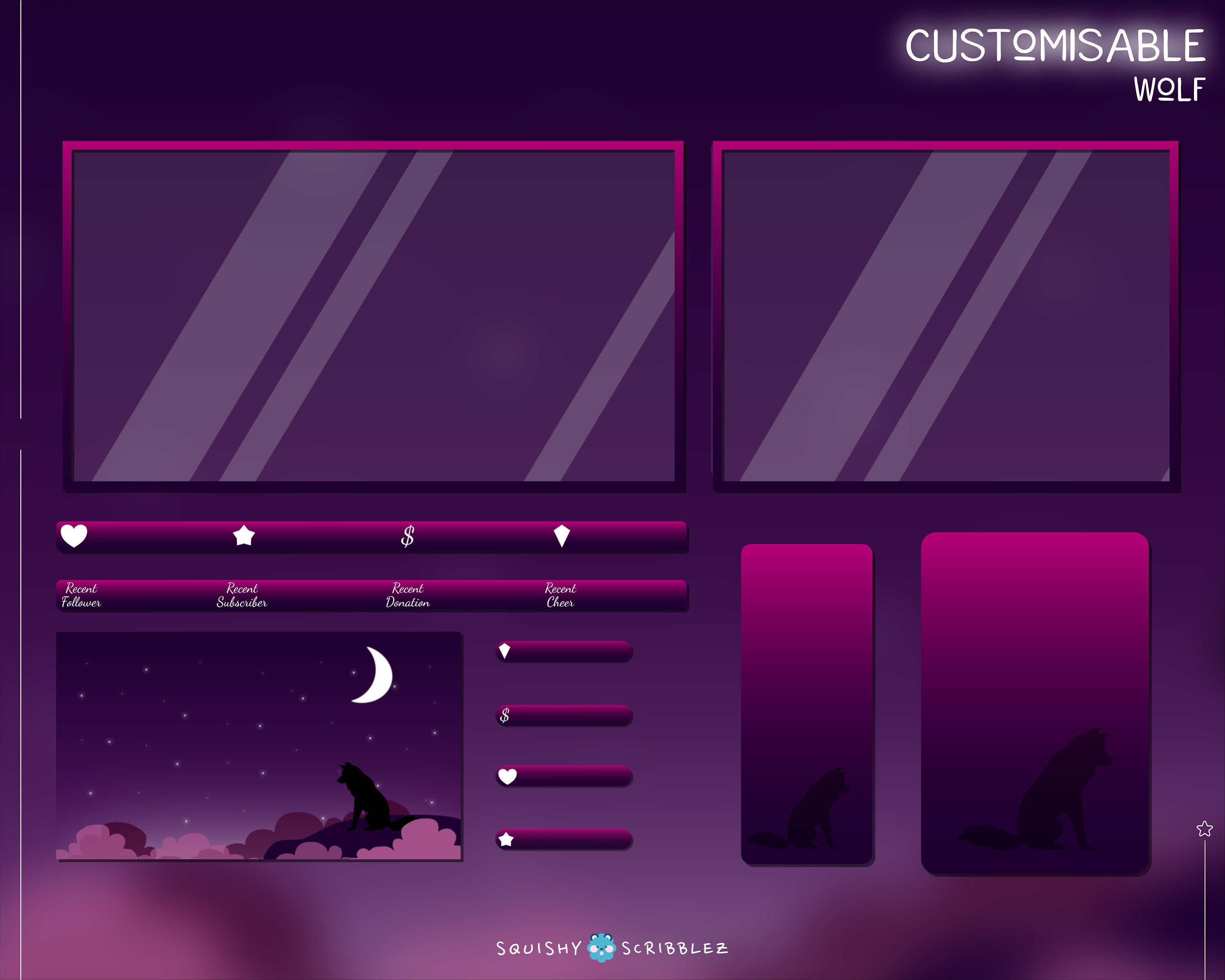 Simple Animated Wolf Stream Package Pink Night Sky Stream Screens ...
