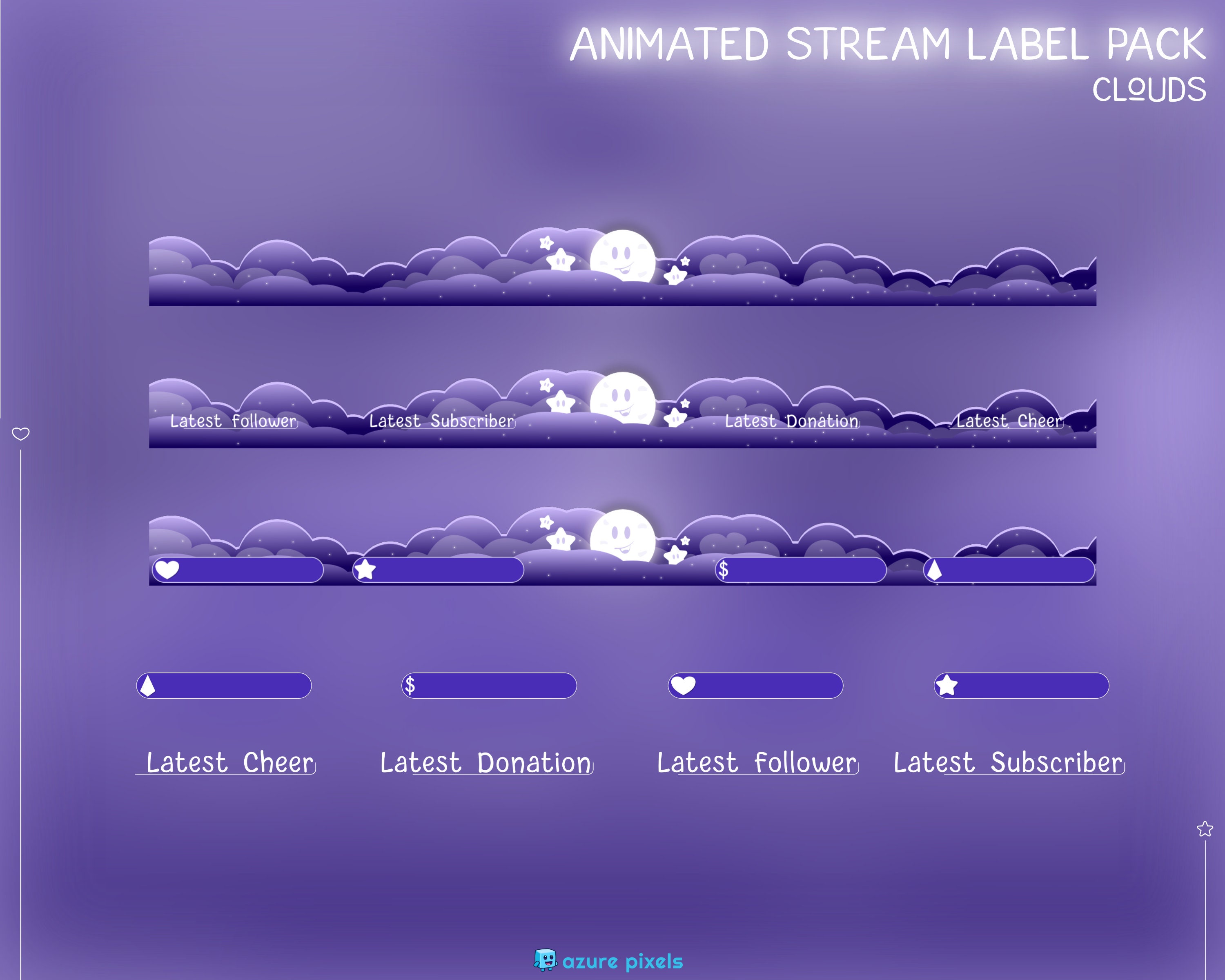 Cloud Animated Stream Overlay Label Pack Ready to Use Twitch Recent ...