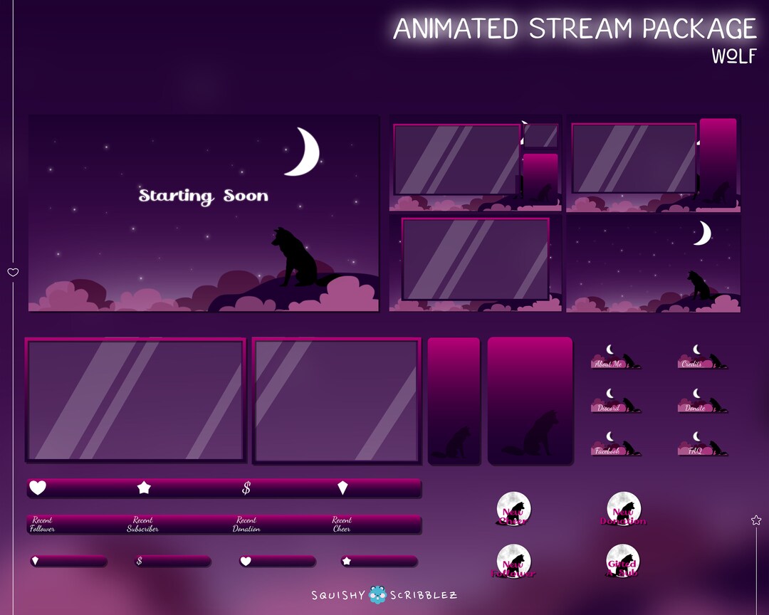 Simple Animated Wolf Stream Package Pink Night Sky Stream Screens ...