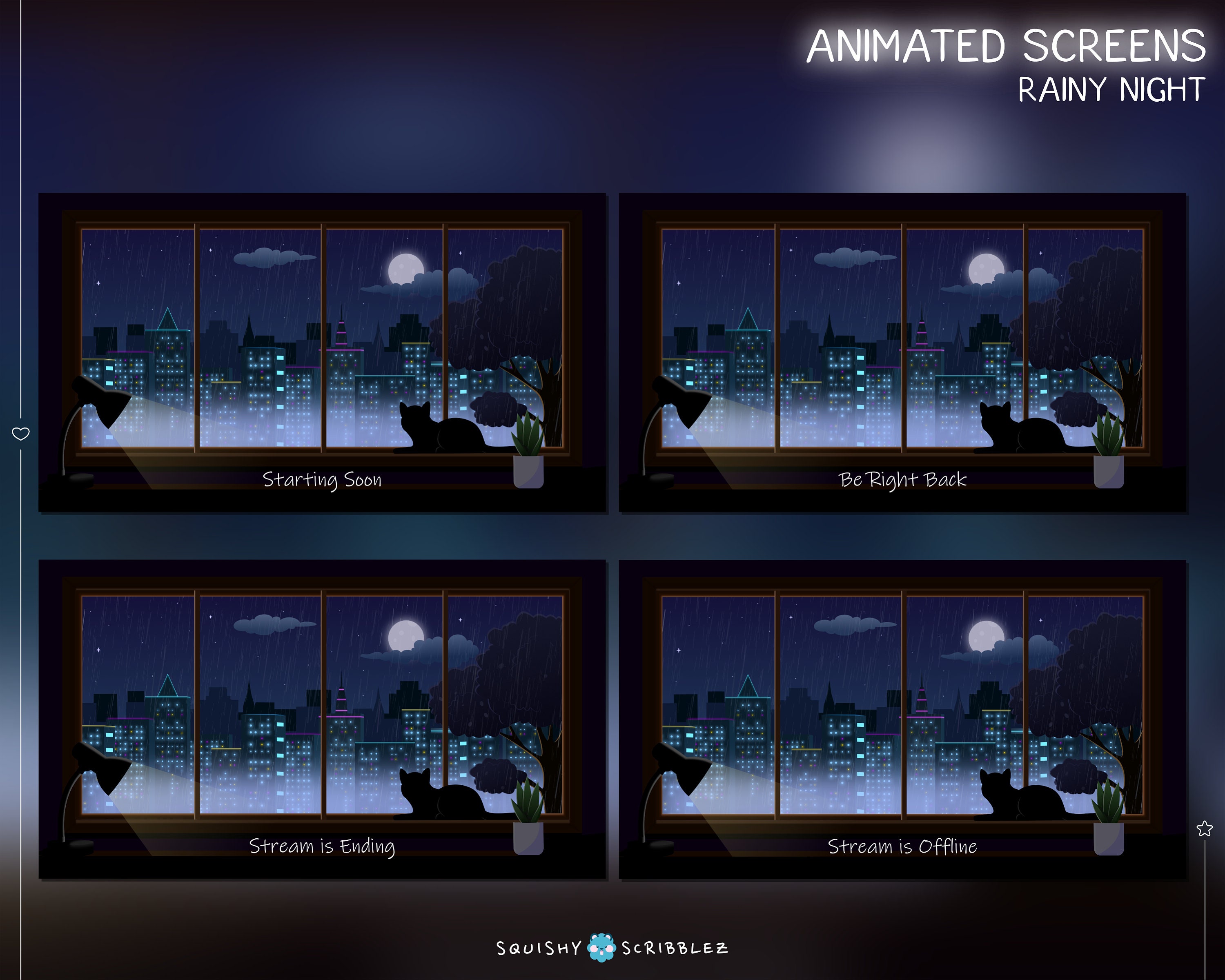 Rainy Night Stream Screens Animated Twitch Youtube Streamers Cozy Chill ...