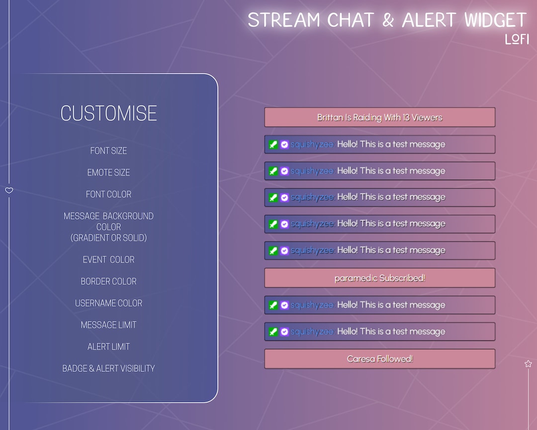 Lofi Gradient Stream Chat & Alert Widget Customisable Overlay Twitch ...