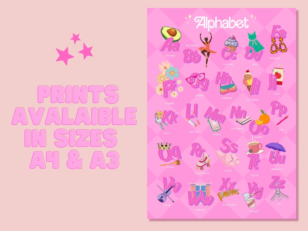 Barbie Alphabet Educational Poster Barbie Collector Girl's Wall Decor ...