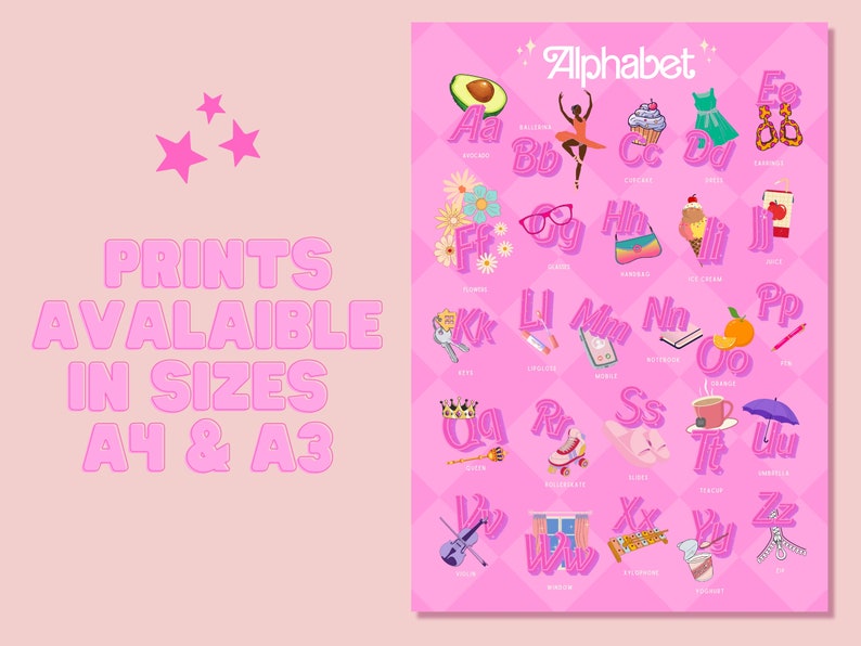 Barbie Alphabet Educational Poster Barbie Collector Girl's Wall Decor ...