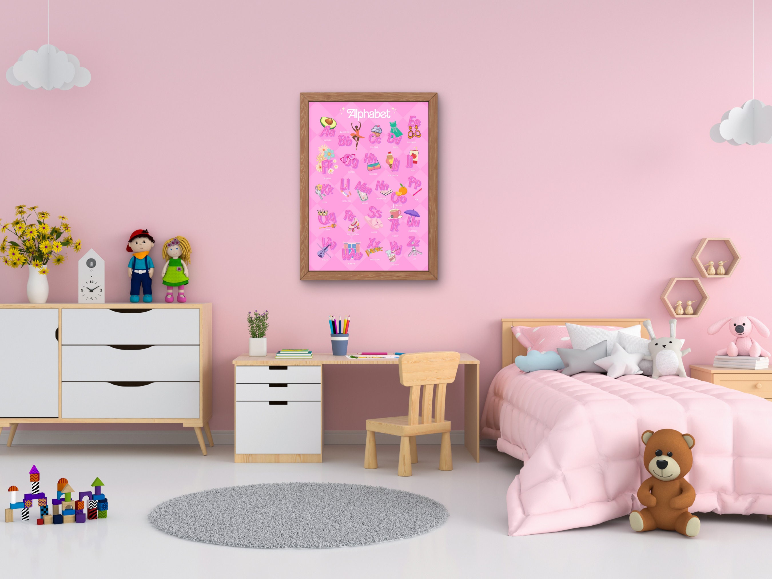 Barbie Alphabet Educational Poster Barbie Collector Girl's Wall Decor ...