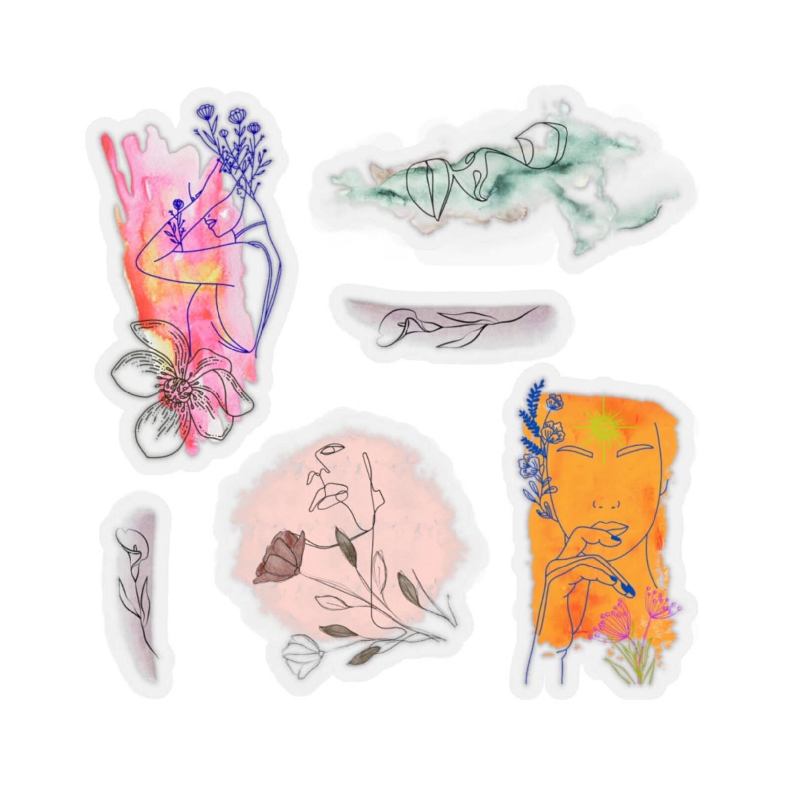 Continuous Line Art Decal Sticker | Face Line Art Feminist Stickers ...