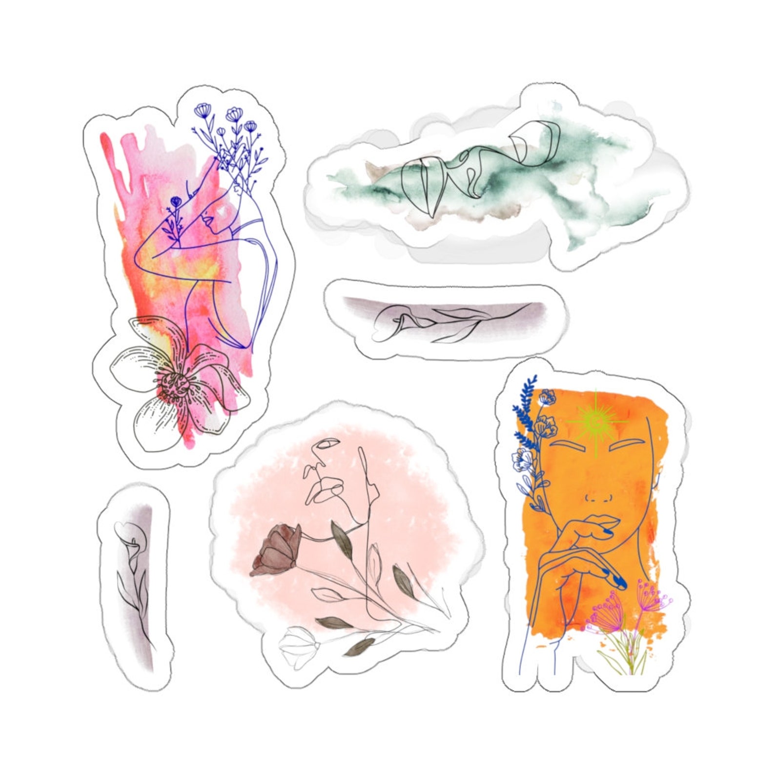 Continuous Line Art Decal Sticker | Face Line Art Feminist Stickers ...