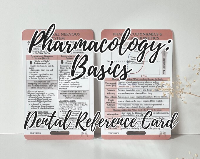 Pharmacology Basics. Quick Reference Card, Study Card, Dental Hygienist ...