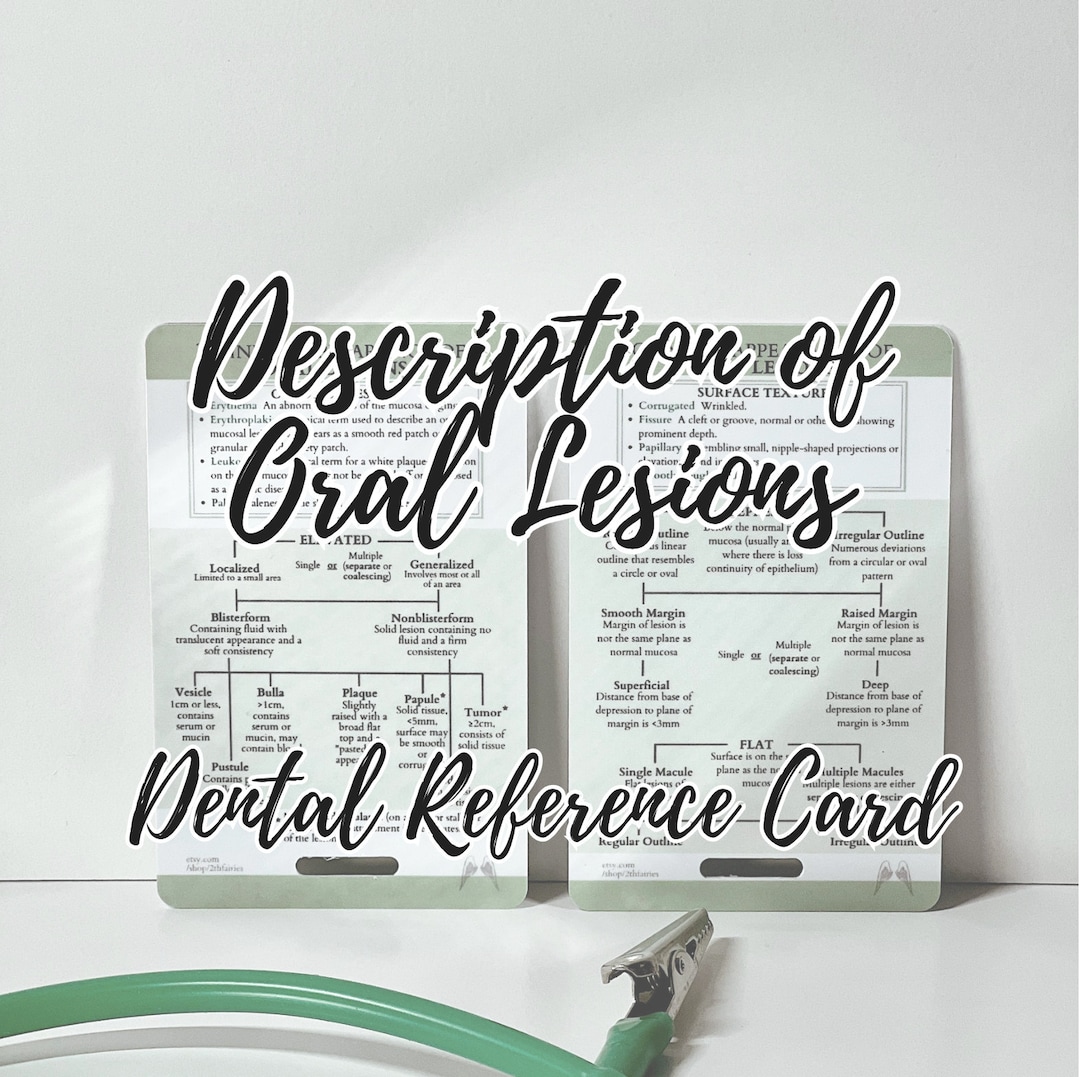 Oral Lesion Description. Quick Reference Card, Study Card, Dental ...