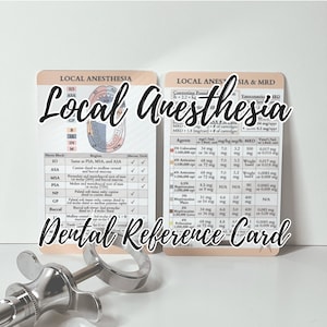 Local Anesthesia. Quick Reference Card, Study Card, Dental Hygiene ...