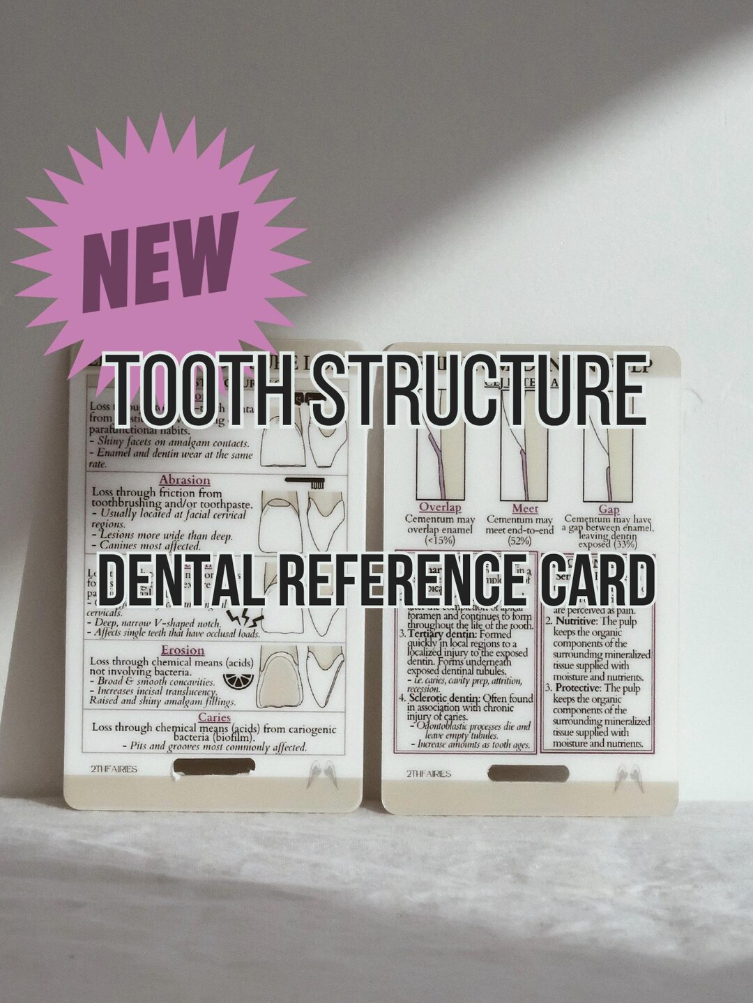 Tooth Structure. Quick Reference Card, Study Card, Dental Hygiene ...