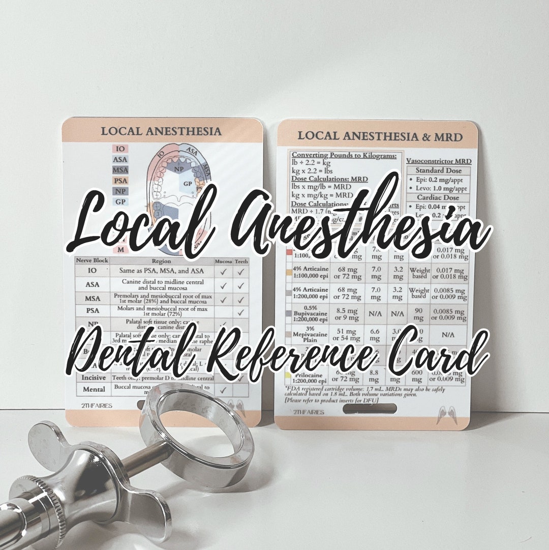 Local Anesthesia. Quick Reference Card, Study Card, Dental Hygiene ...