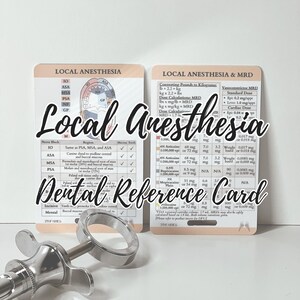 Local Anesthesia. Quick Reference Card, Study Card, Dental Hygiene ...