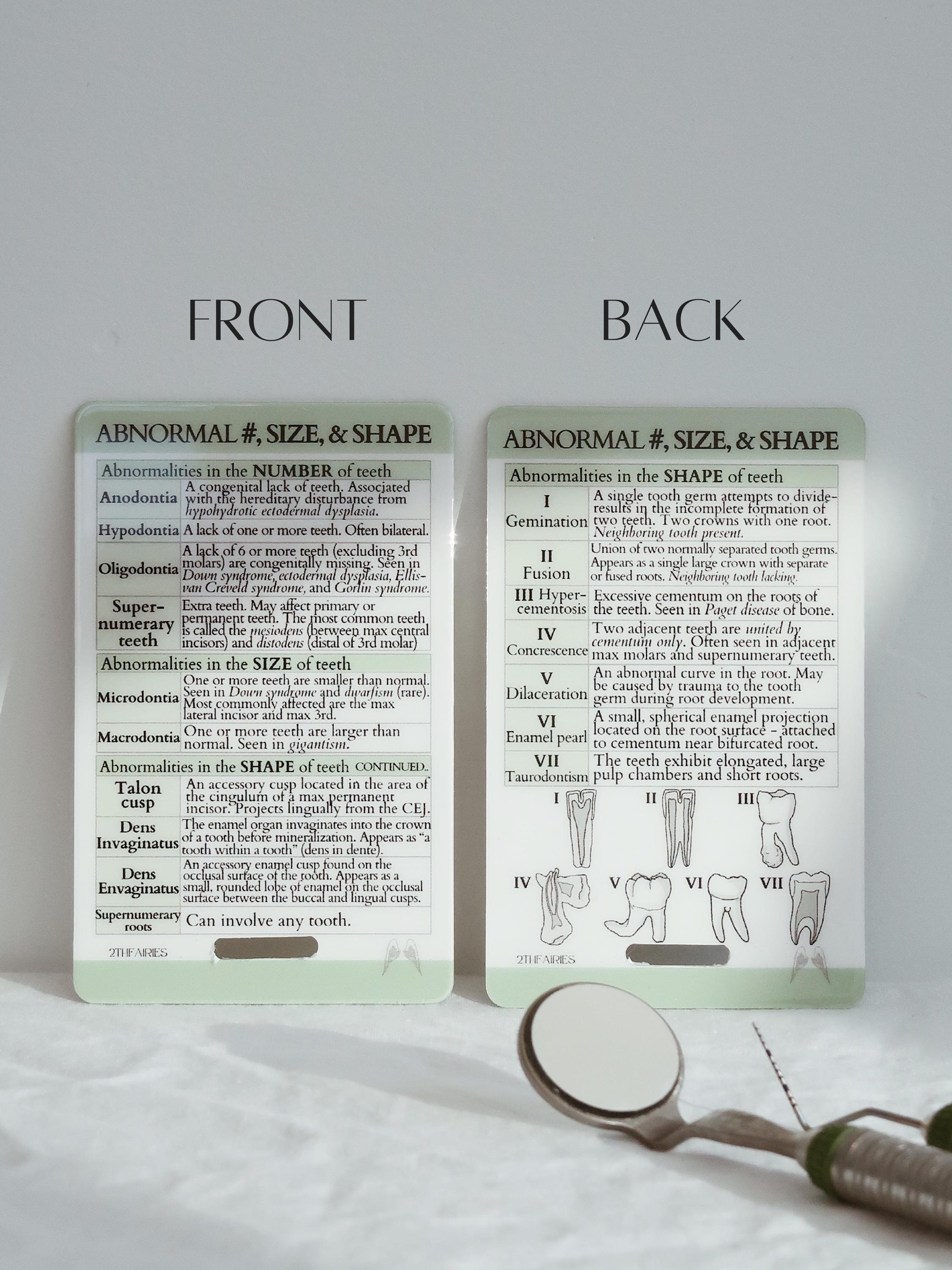 Tooth Abnormalities Card: Quick Reference Badge Buddy for Hygienists ...