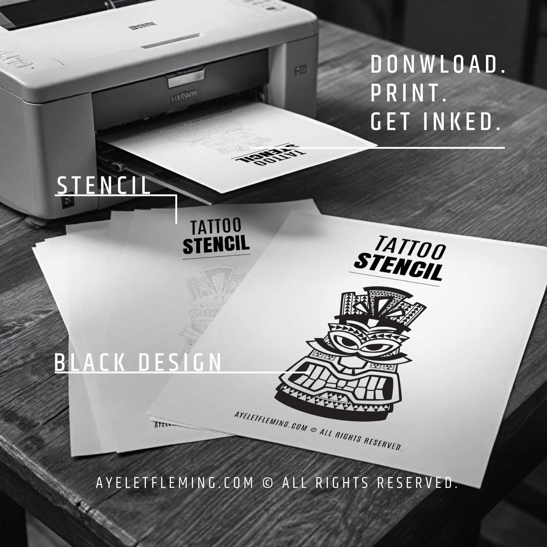 Hawaiian Tiki Guardian Shark Teeth Tattoo Stencil: Polynesian Inspired ...