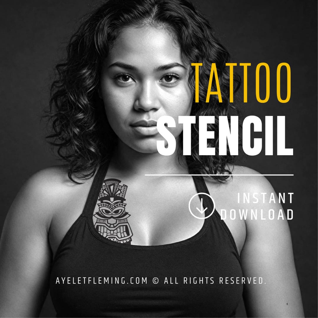 Hawaiian Tiki Guardian Shark Teeth Tattoo Stencil: Polynesian Inspired ...