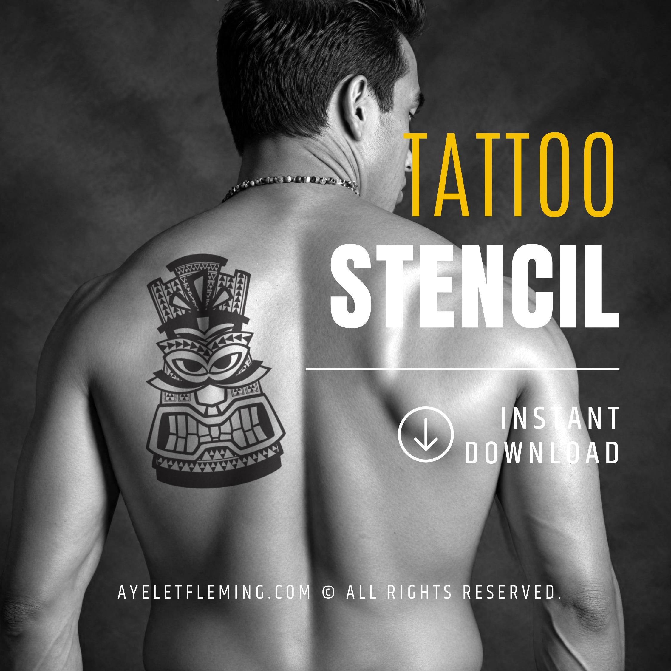 Hawaiian Tiki Guardian Shark Teeth Tattoo Stencil: Polynesian Inspired ...