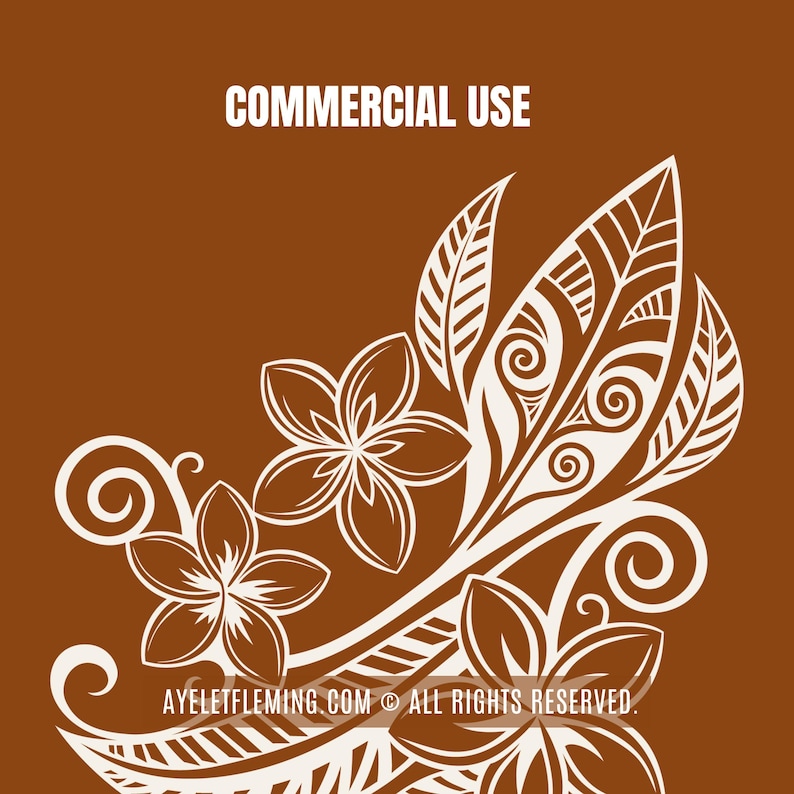 Polynesian Frangipani SVG Tribal Leaves Shark Teeth, Hawaiian Plumeria ...