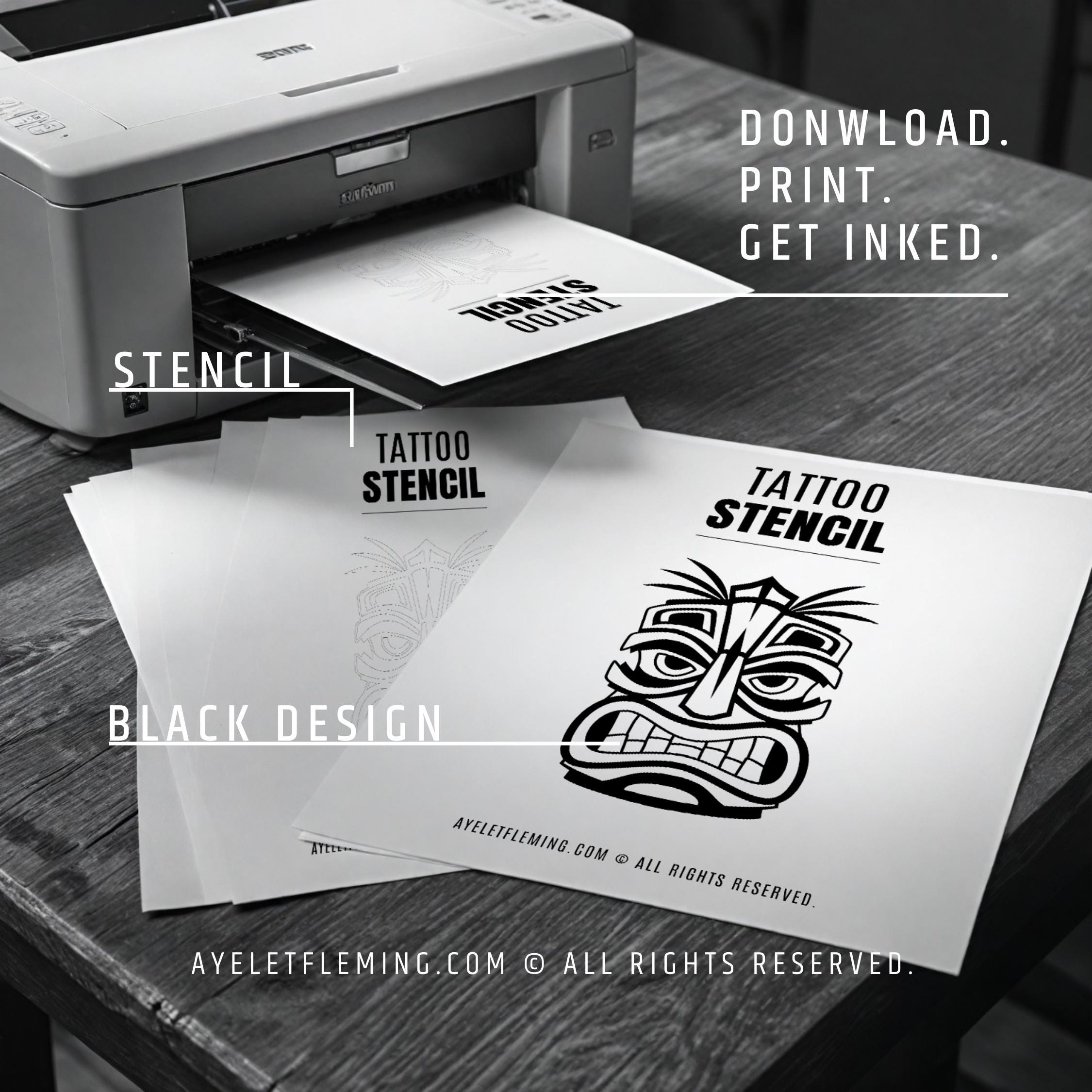 Hawaiian Tiki Tribal Tattoo Stencil: Polynesian Flash Sheet Body Art ...