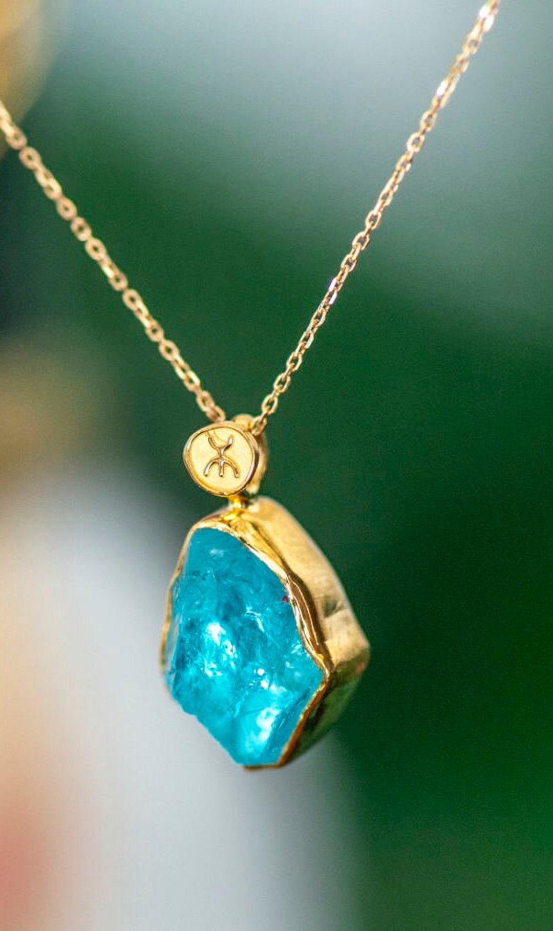Shiny Necklace With Blue Topaz, Made of Solid 18 Carat Gold, and ...