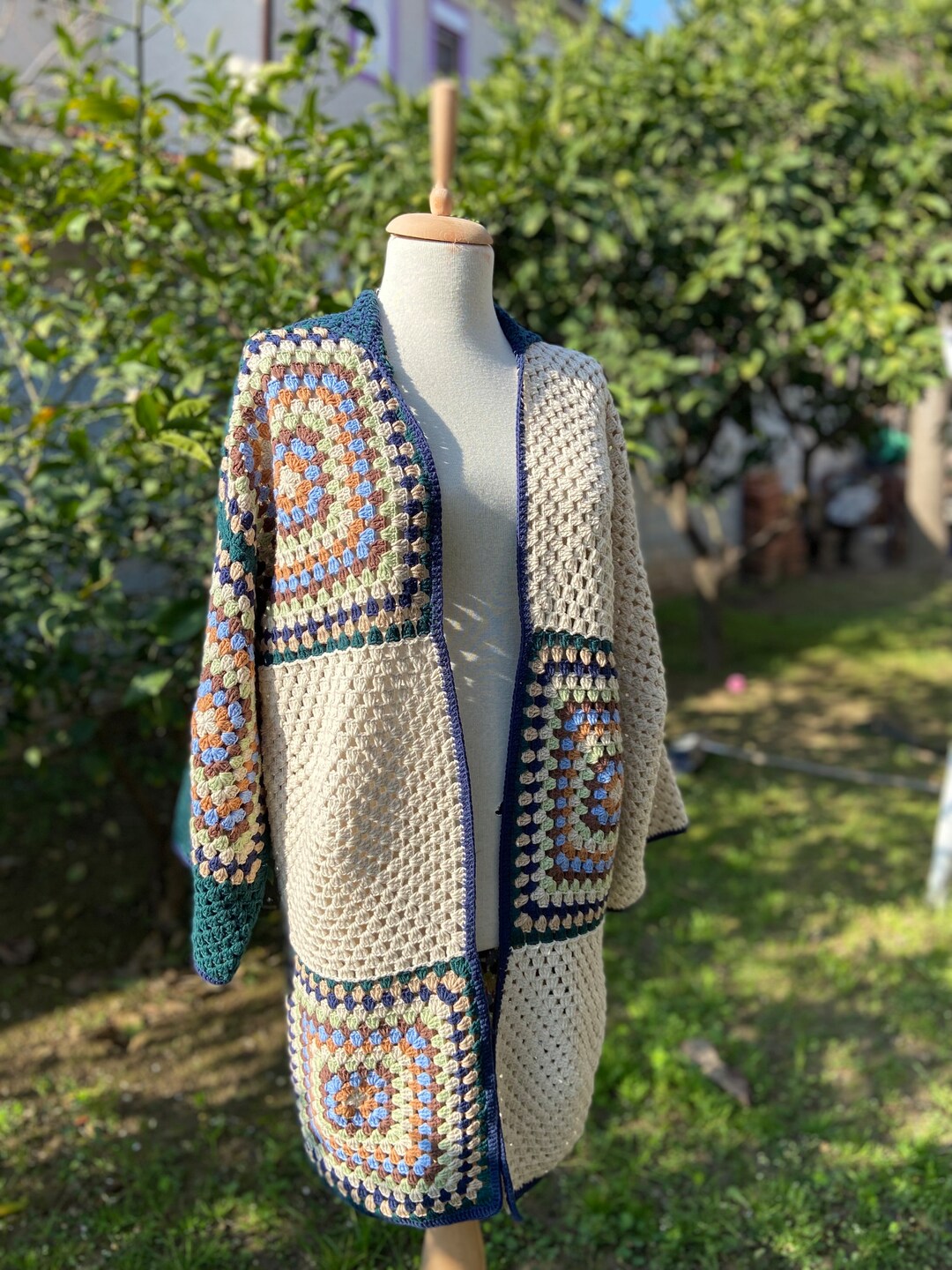 Granny Square Cardigan, Crochet Long Cardigan, Boho Style Cardigan ...