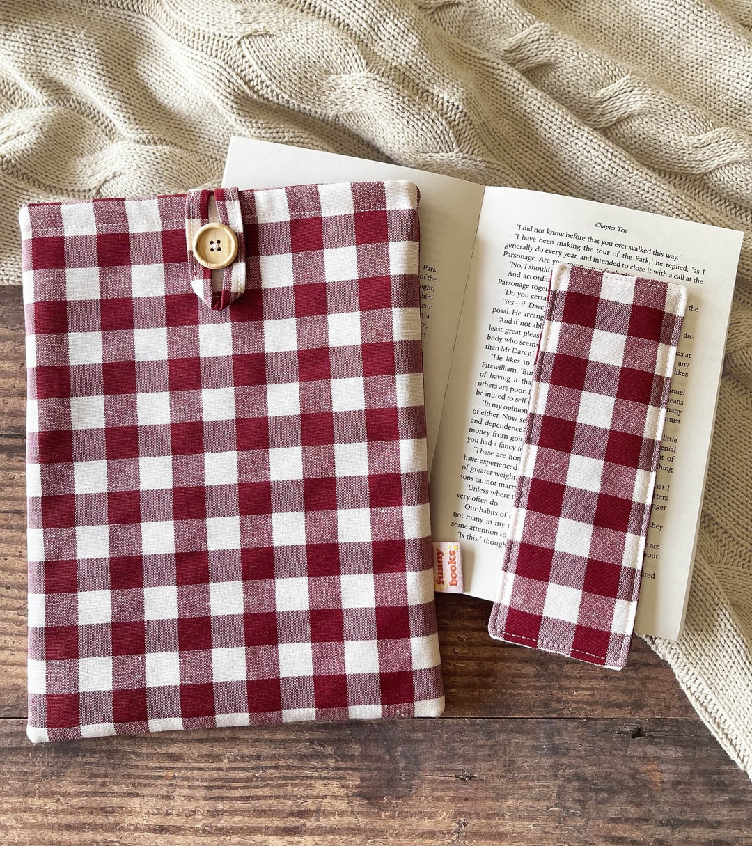 Gingham Book and Kindle Sleeve Burgundy Cover Booksleeve for - Etsy Denmark