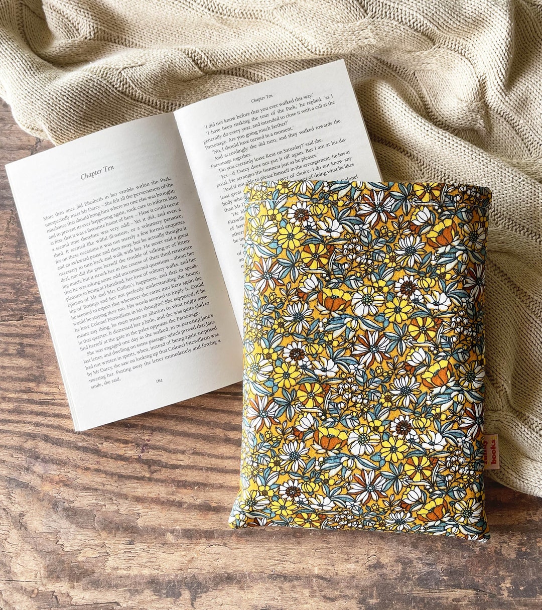 Floral Book Sleeve, Kindle Cover, Mustard, Booksleeve for Paperback and ...