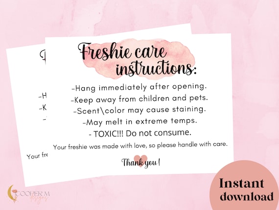 Freshie Care Instructions Freshie Care Card Freshie - Etsy