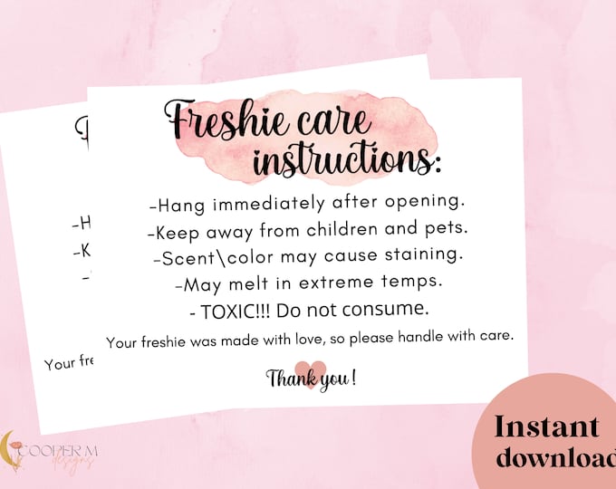 Freshie Care Instructions Freshie Care Card Freshie - Etsy