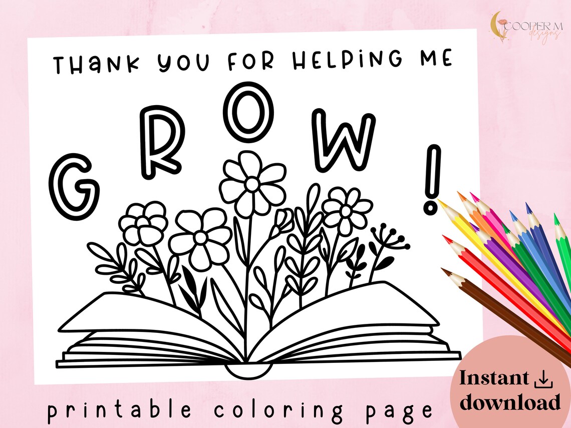 Teacher Appreciation Coloring Page Printable Thank You Card - Etsy