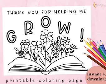 Teacher Appreciation Coloring Page Printable Thank You Card Digital ...