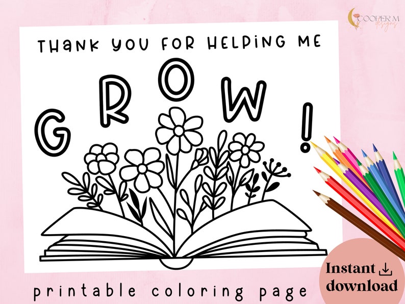 Teacher Appreciation Coloring Page Printable Thank You Card - Etsy