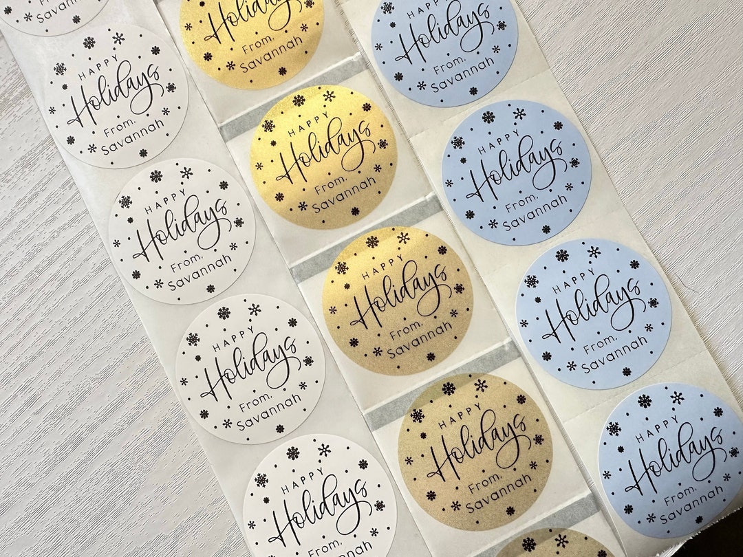 Happy Holiday Stickers Custom Name Labels Holiday Sticker Labels ...