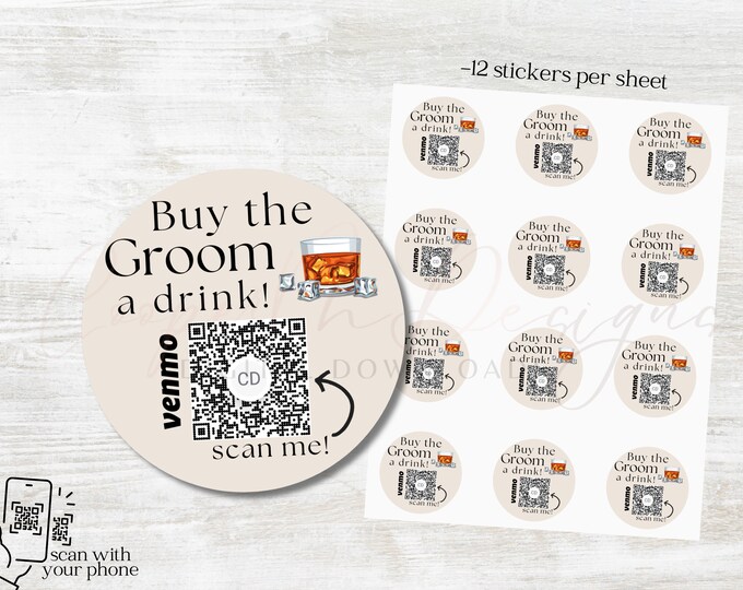 Buy the Groom a Drink Custom Retro Venmo Scan Stickers Custom ...