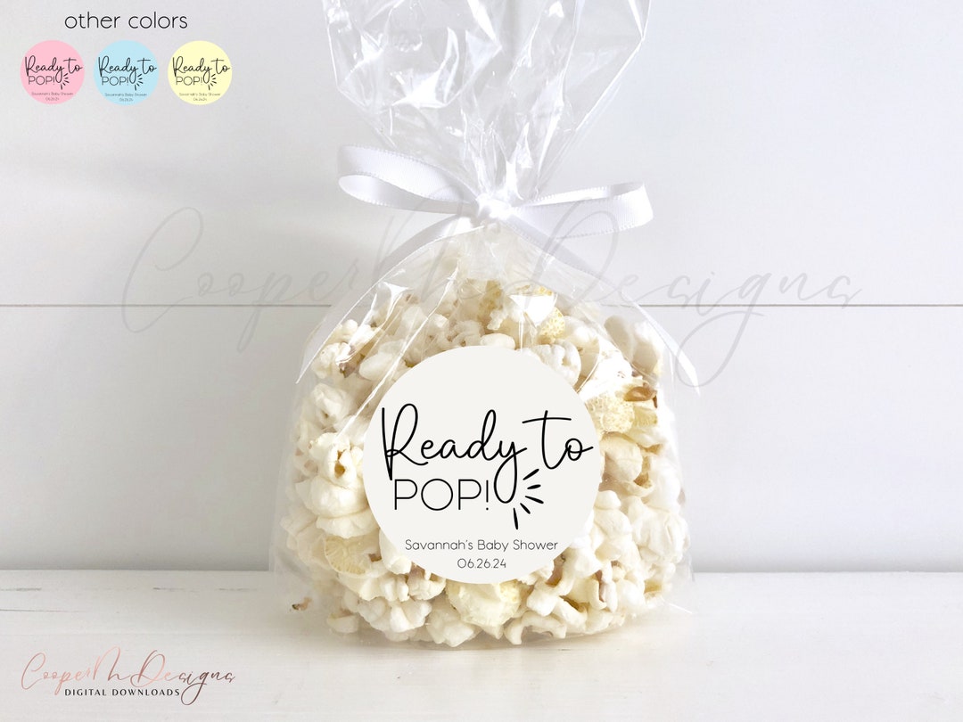 Ready to Pop Baby Shower, About to Pop Favor Bags, Popcorn Baby Shower ...