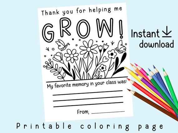 Teacher Appreciation Coloring Page Printable Thank You Card - Etsy