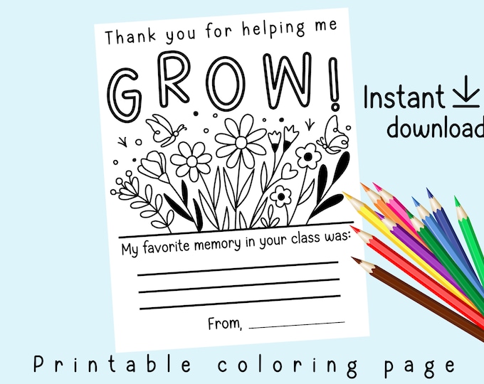 Teacher Appreciation Coloring Page Printable Thank You Card Digital ...
