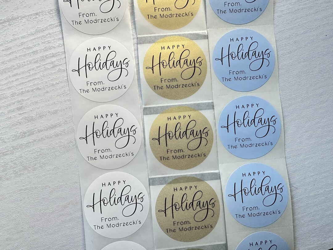 Happy Holiday Stickers Custom Name Labels Holiday Sticker Labels ...