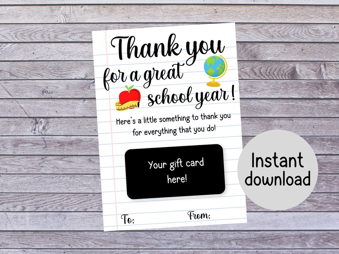 Printable Teacher Thank You Card | Gift Card Holder | Teacher ...
