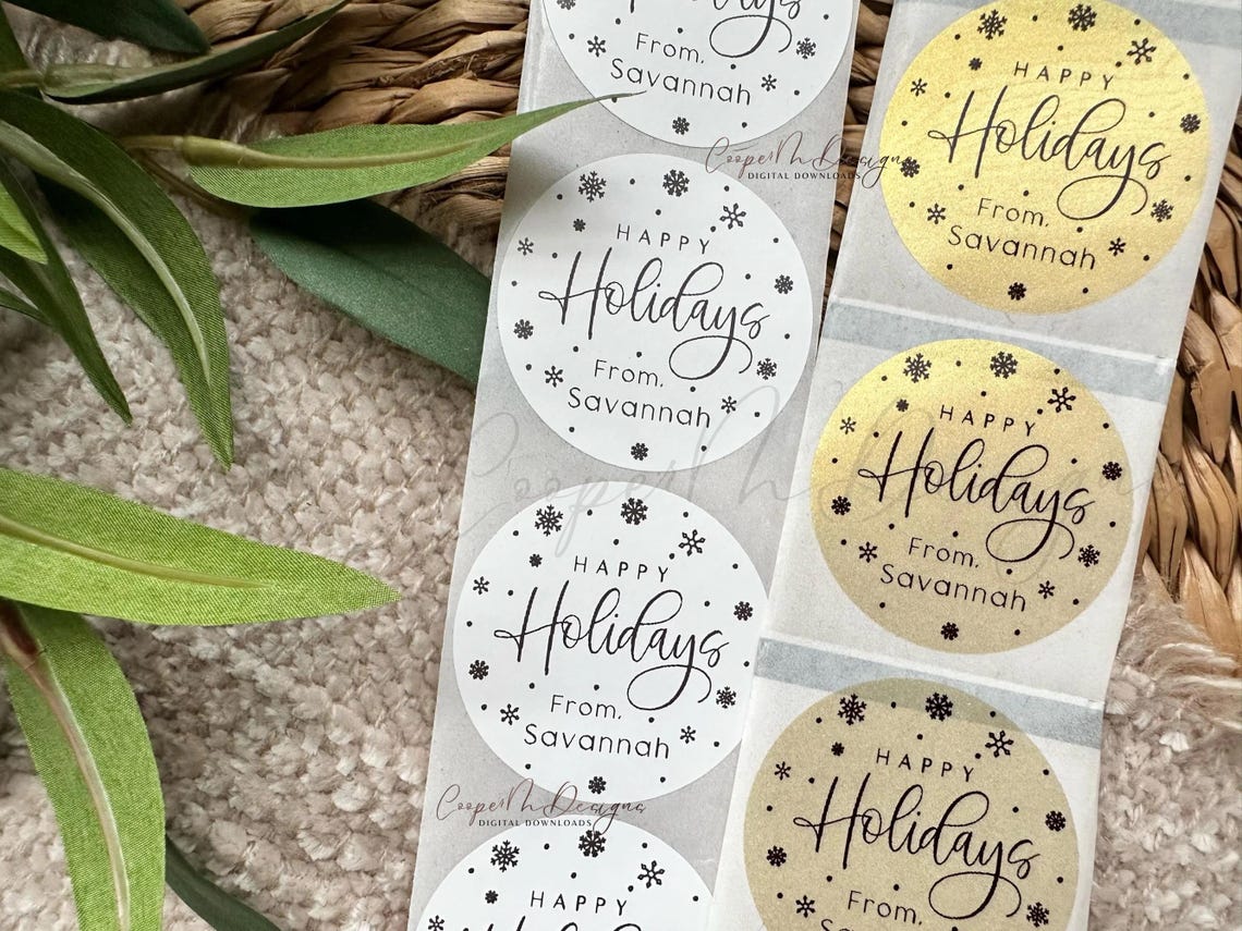 Happy Holiday Stickers | Custom Name Labels | Holiday Sticker Labels ...