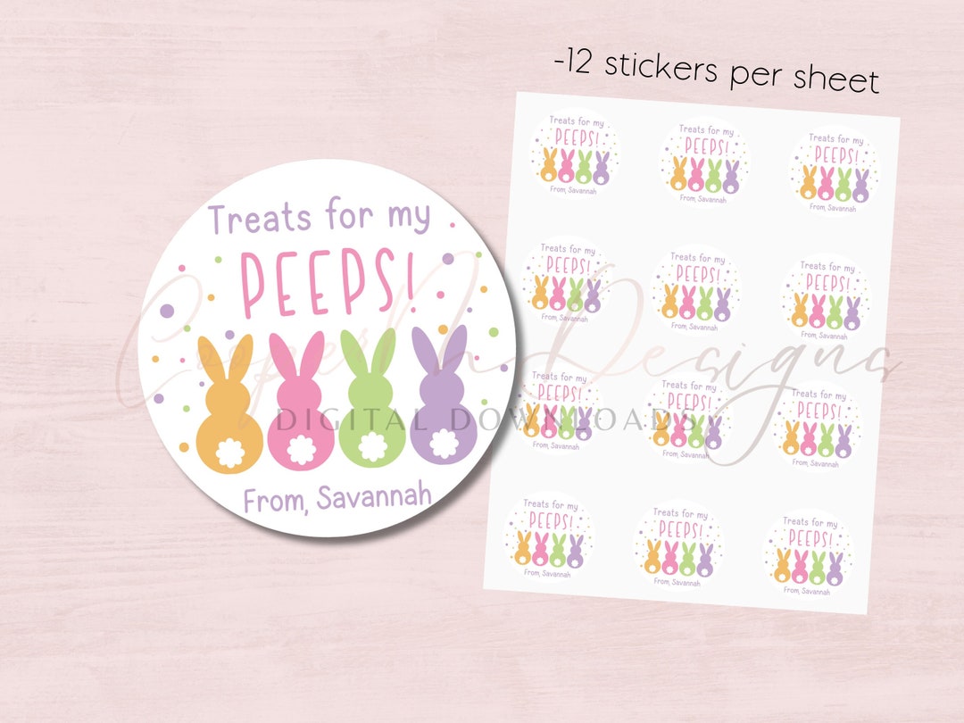 Personalized Easter Treat Bag Stickers, Peep Easter Gift Label, Easter ...
