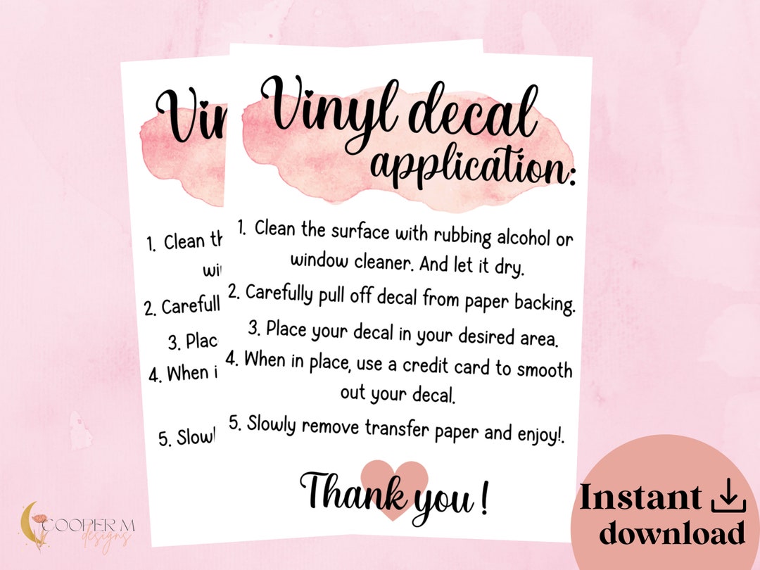 Vinyl Decal Application Card | Small Business Supplies | Digital File | Ready to Print | Instant ...