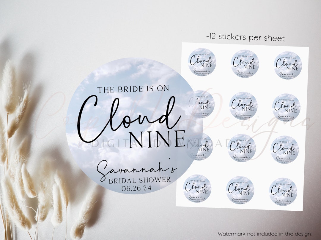 The Bride is on Cloud Nine, Bridal Shower Labels, Bachelorette Party ...