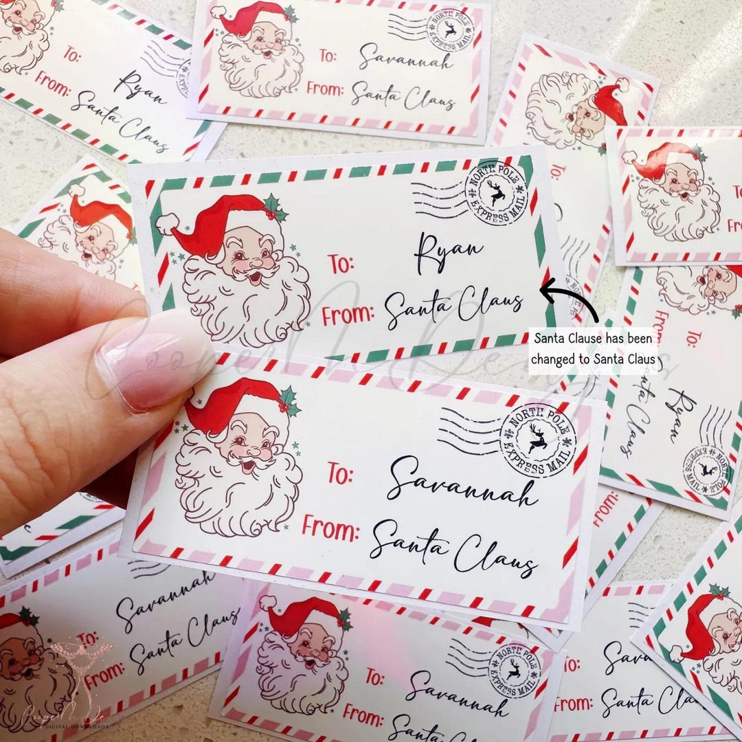 From Santa Claus Christmas Gift Tags, Special Delivery Present Sticker ...