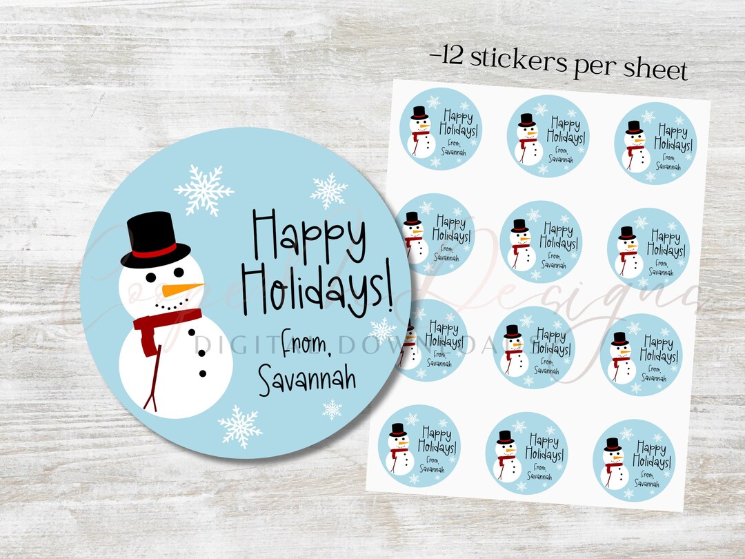Happy Holidays Sticker | Holiday Party Treat Label | Snowman Sticker ...