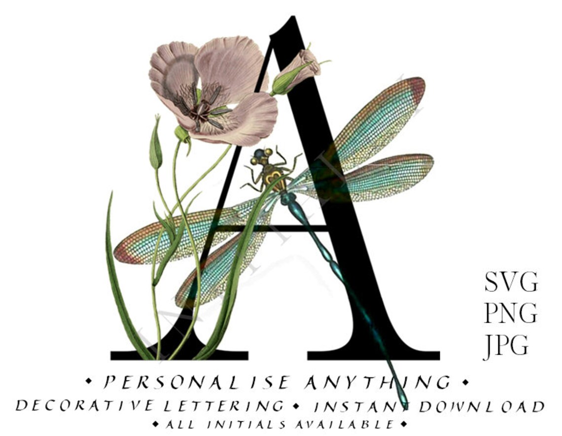 Dragonfly Printable Alphabet Letter 'A' Monogram For | Etsy