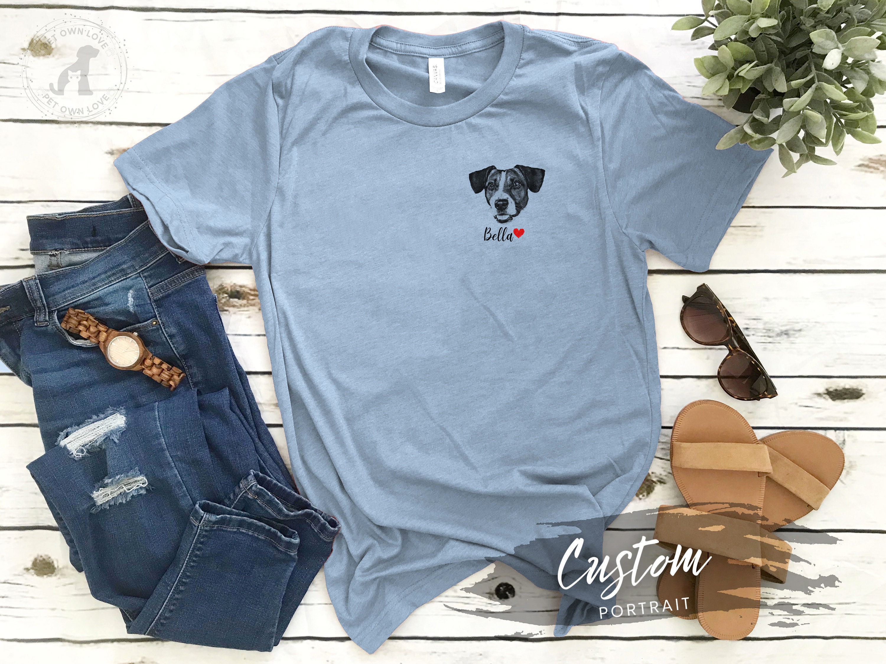 Custom Portrait Pet Face T-shirt From Photo Name Custom Dog | Etsy