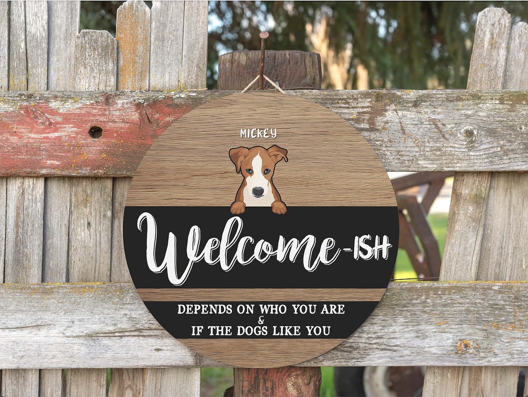 Custom Dog Face Door Sign, Welcome Door Hanger, Dog Welcome Sign, Front ...